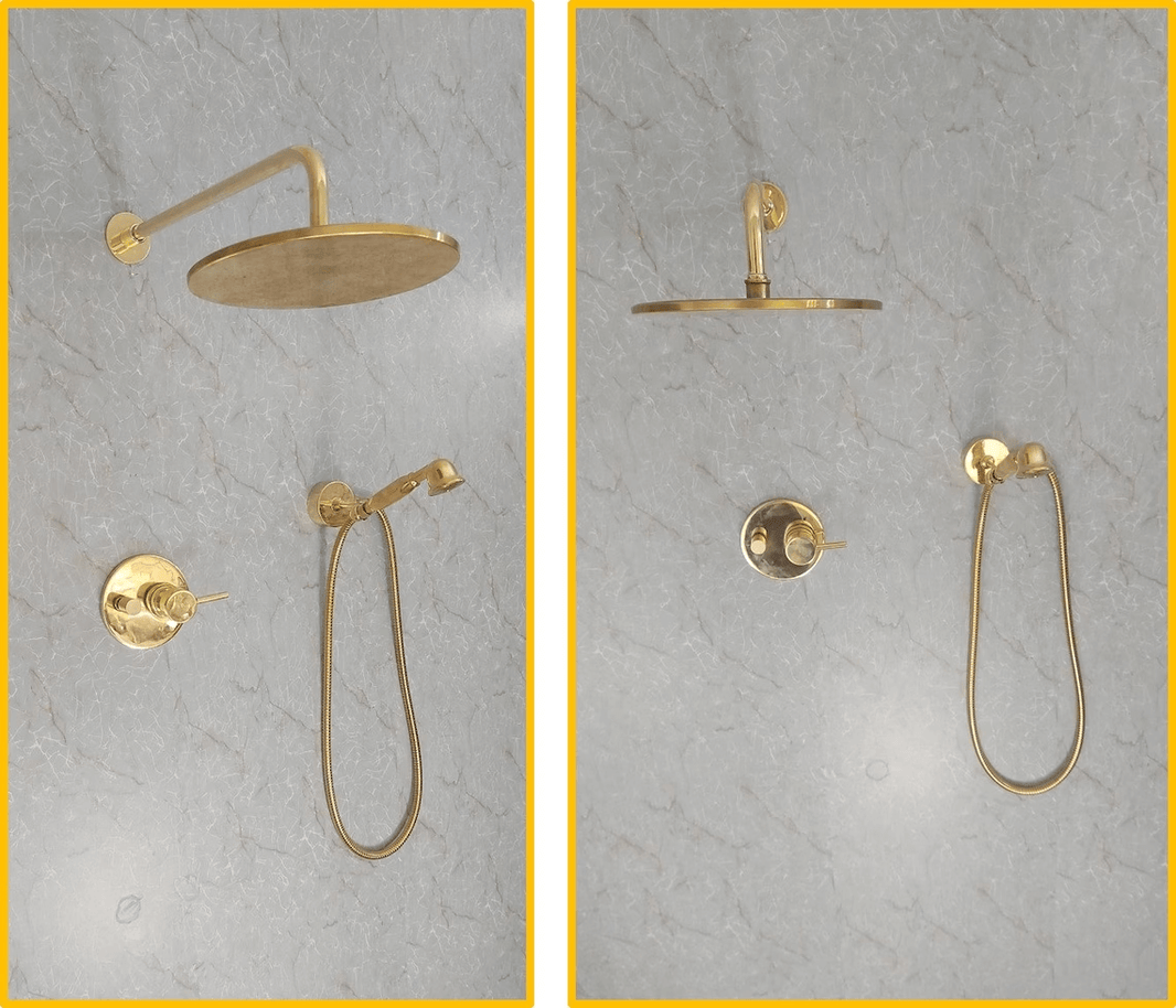 Unlacquered Brass Shower System Set And Fixtures