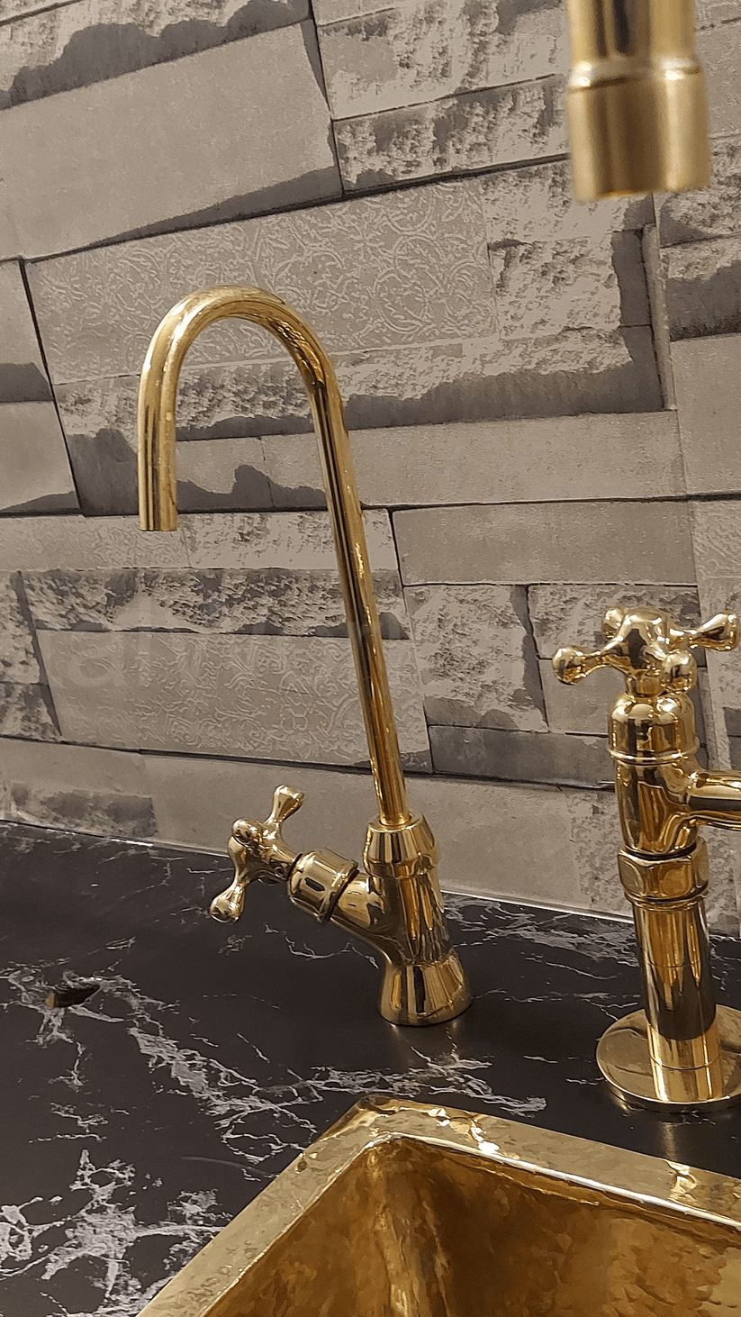 Polished Brass Bridge Kitchen Faucet 3 Hole