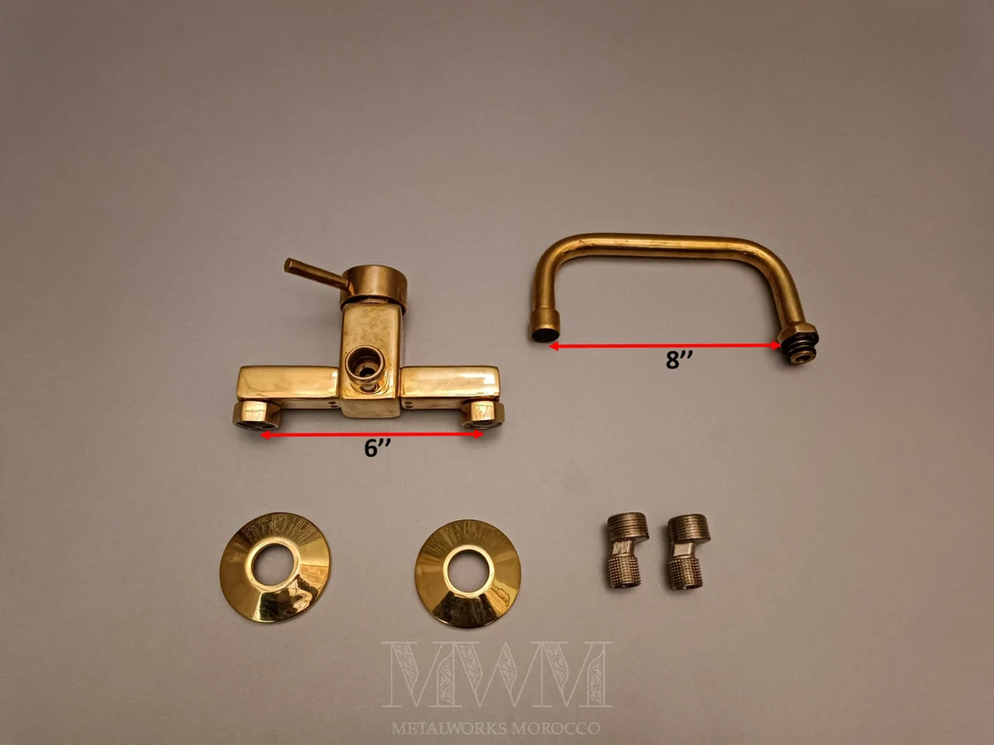 Rectangle Unlacquered Brass Wall Mounted Kitchen Faucet