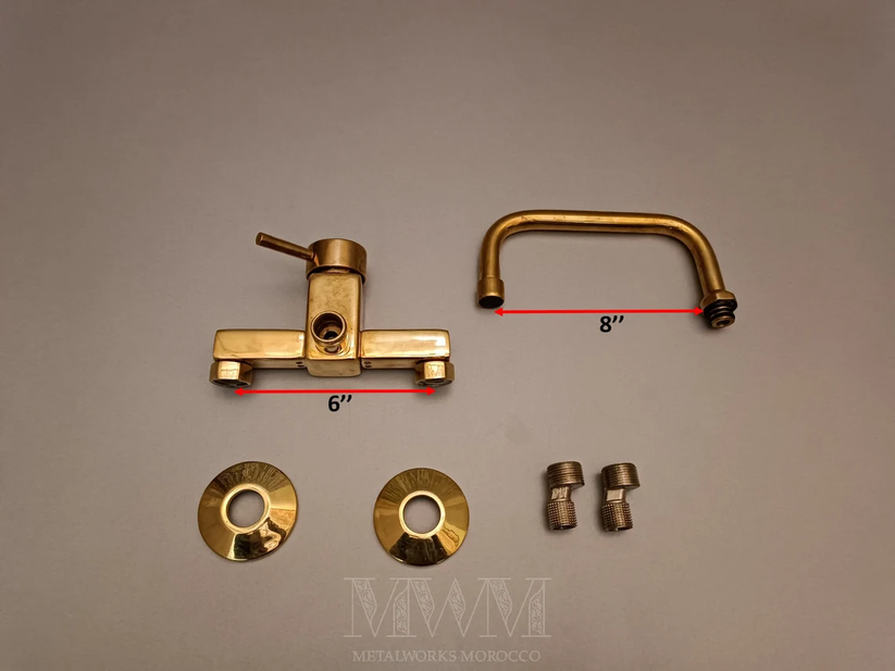 Rectangle Unlacquered Brass Wall Mounted Kitchen Faucet