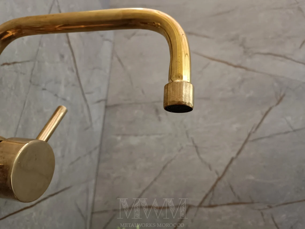 Rectangle Unlacquered Brass Wall Mounted Kitchen Faucet