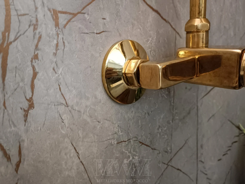 Rectangle Unlacquered Brass Wall Mounted Kitchen Faucet