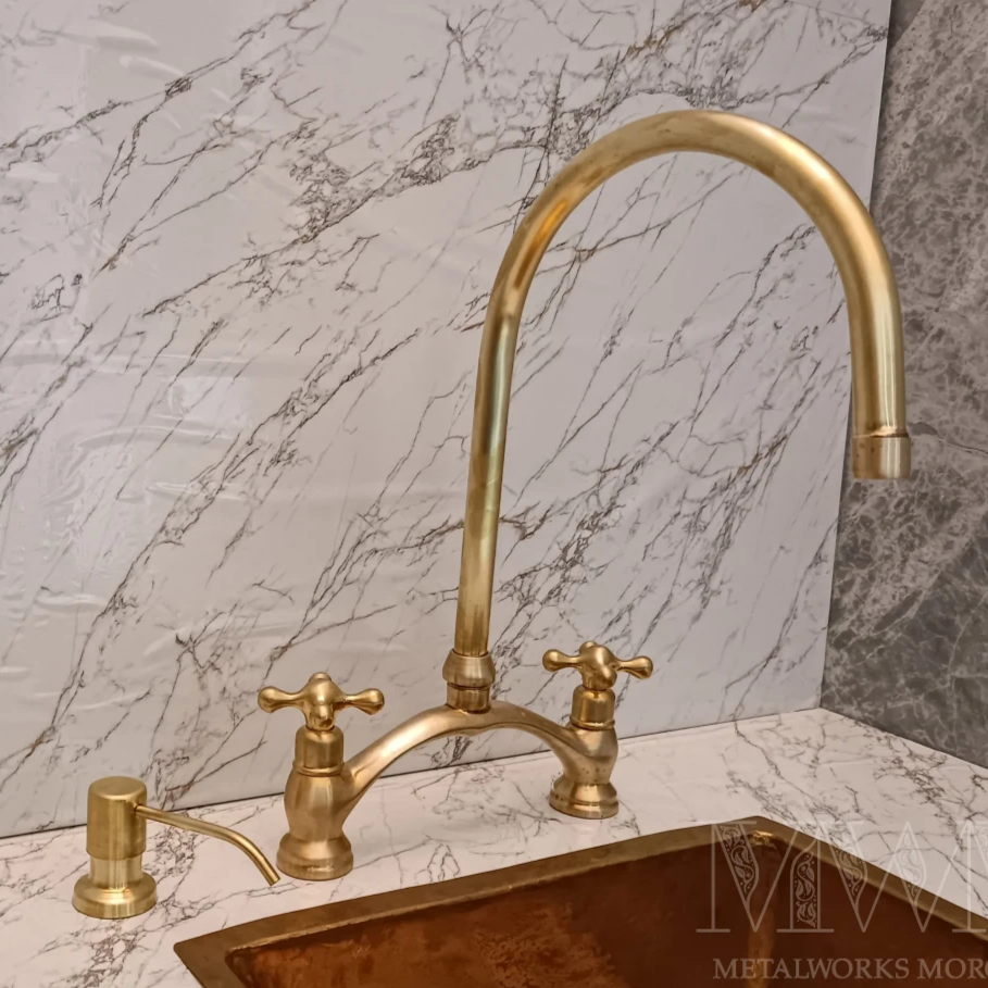 Crafted Unlacquered Brass Kitchen Bridge Faucet