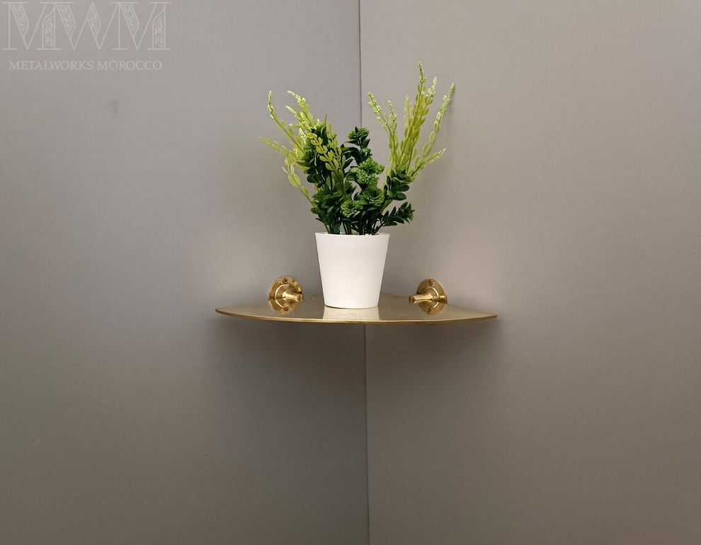 Unlacquered Brass Corner Shelf Wall Mount