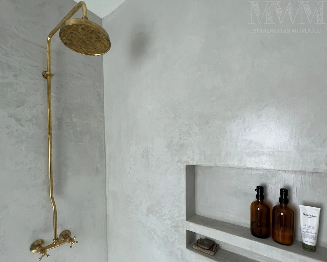 Unlacquered Brass Shower System Set And Fixtures